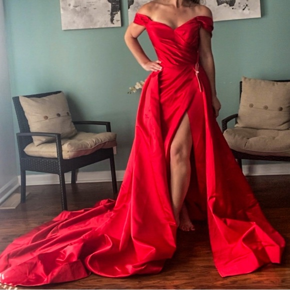 RenetheLabel | Dresses | Red Pageant Evening Gown With Overskirt Long ...